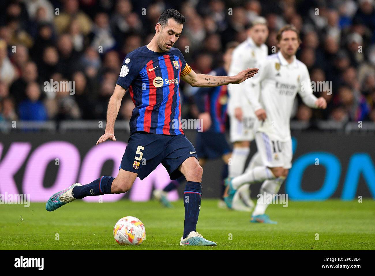 MADRID, SPAIN - MARCH 2: Sergio Busquets of FC Barcelona passes the ...
