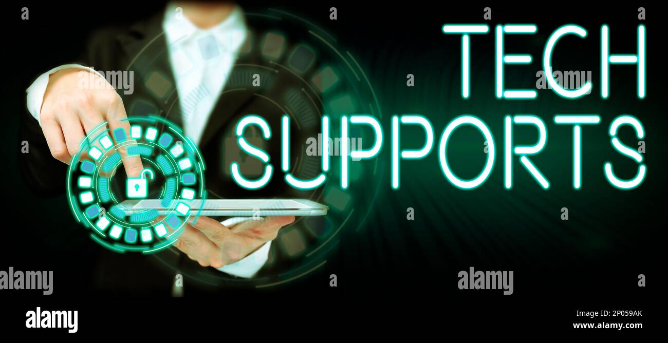 Hand writing sign Tech Supports. Conceptual photo Help given by ...