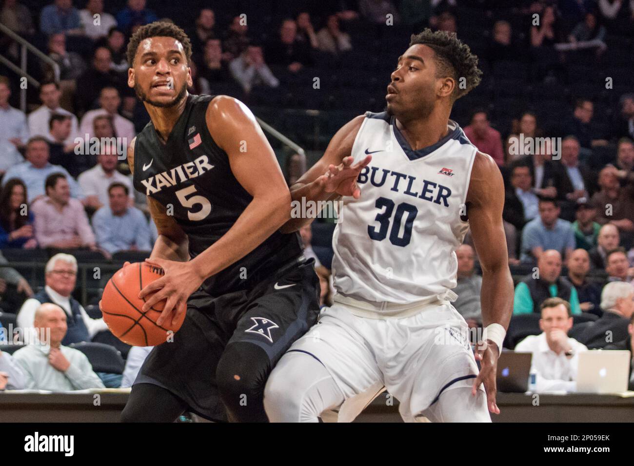 NEW YORK, NY - MARCH 09: Xavier Guard Trevon Bluiett (5) works around ...