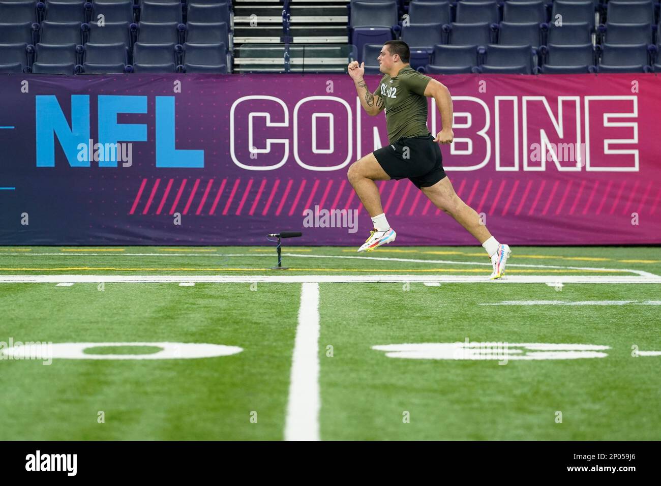 Mississippi State defensive lineman Cameron Young runs the 40-yard dash at the NFL football ...