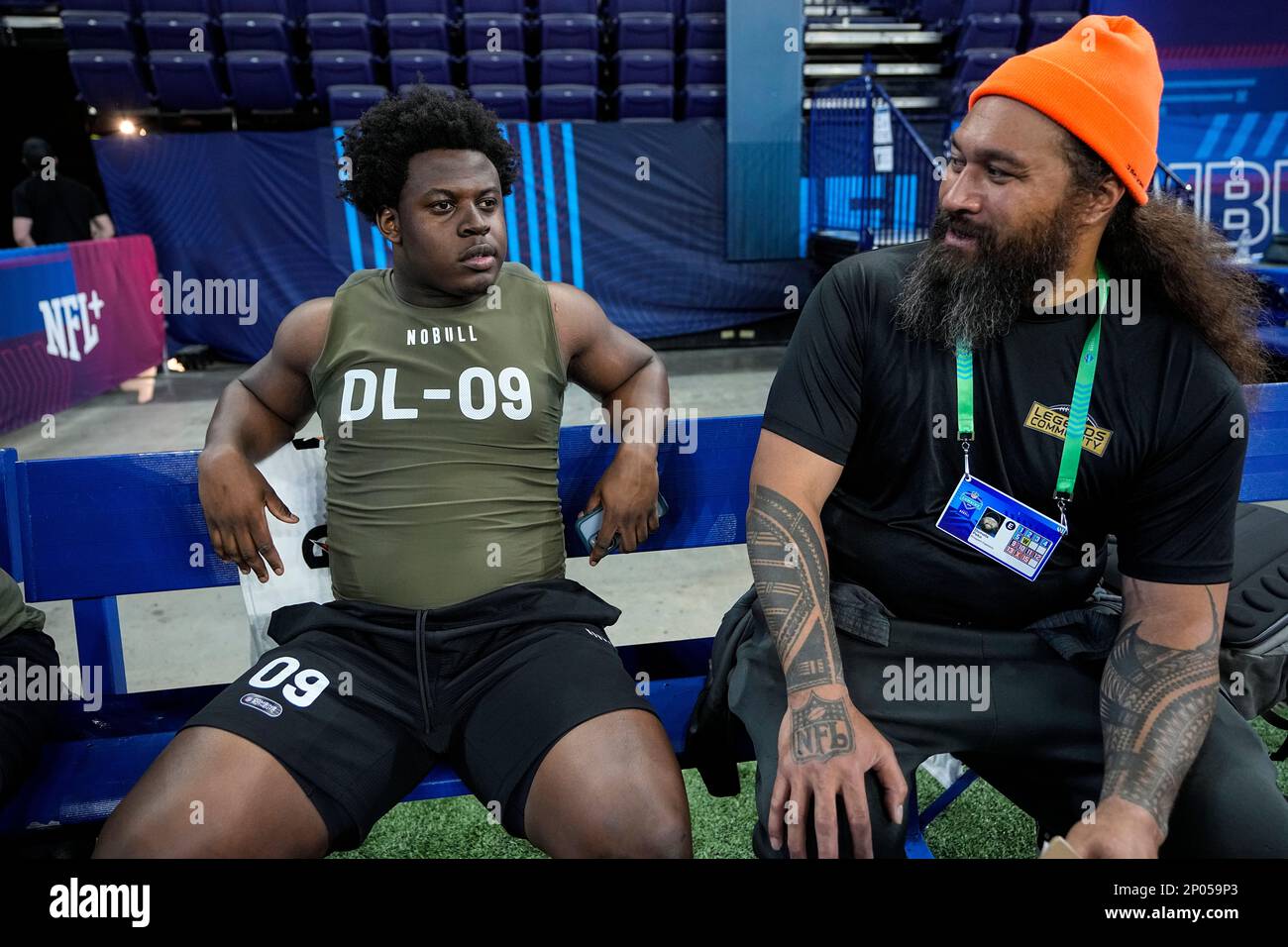 Pittsburgh defensive lineman Calijah Kancey, left, talks to prospect ...