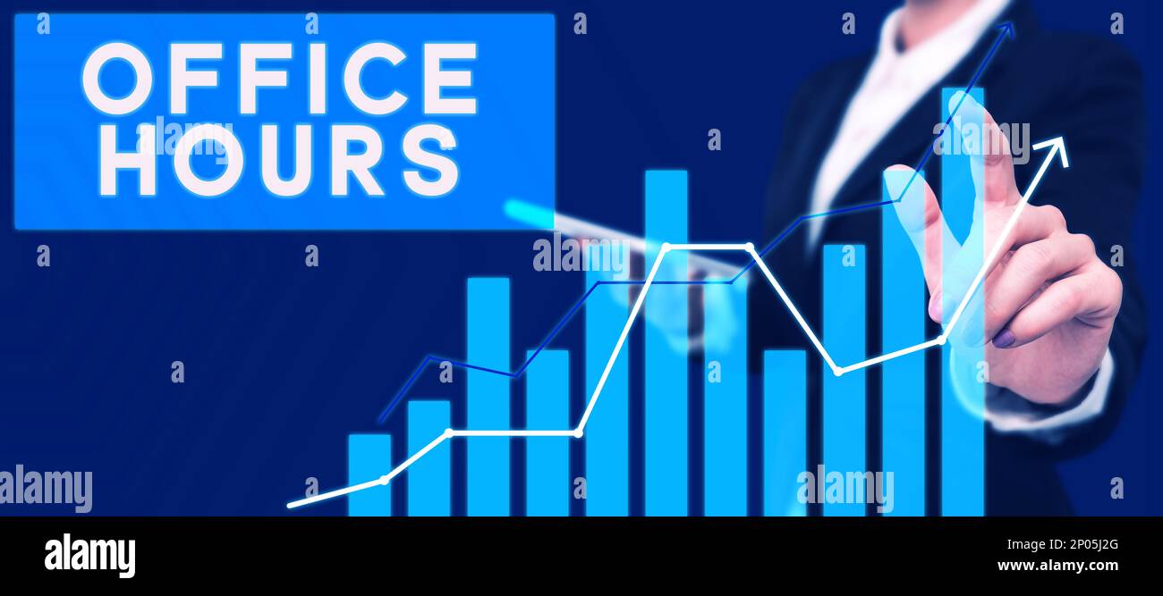 Sign displaying Office Hours. Concept meaning The hours which business ...