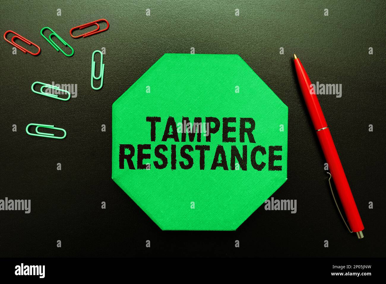 Sign displaying Tamper Resistance. Word for resilent to physical harm ...