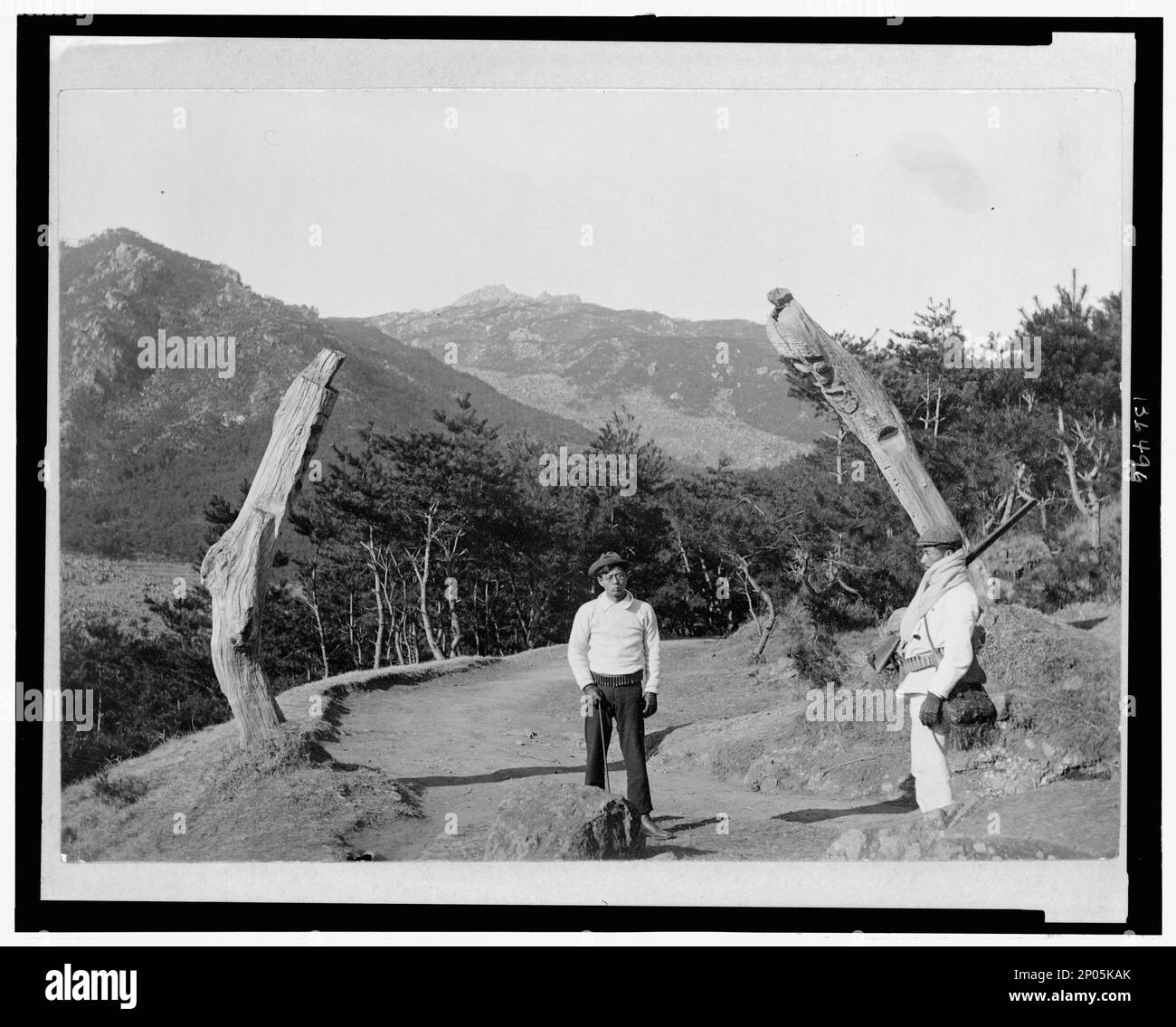 Korea. Posts along road which were carved to prevent devils from ...