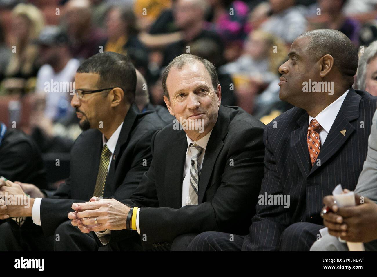 ANAHEIM, CA - MARCH 10: Long Beach State Head Coach Dan Monson looks on ...