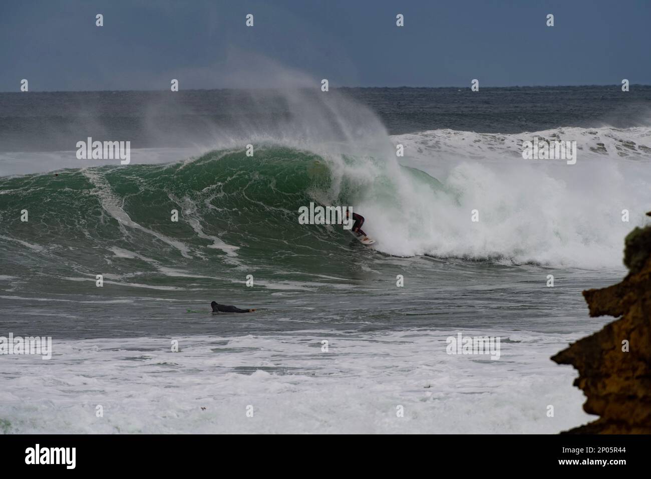 Large waves surfed at Bells Beach peel through to the point at ...