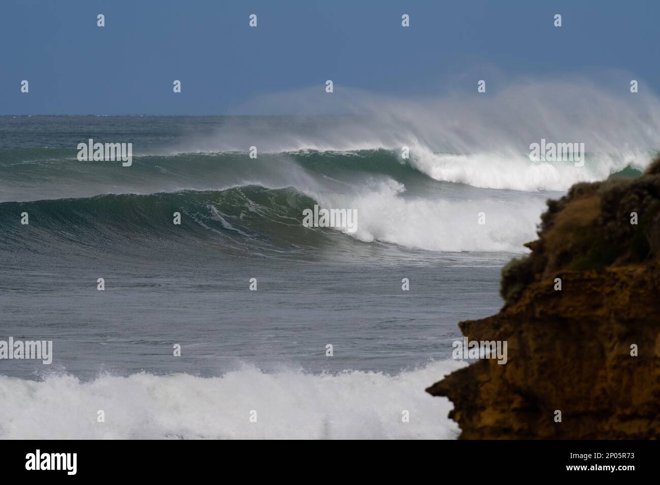 Two peeling waves on a big day at Bells Beach Torquay Australia-home of ...