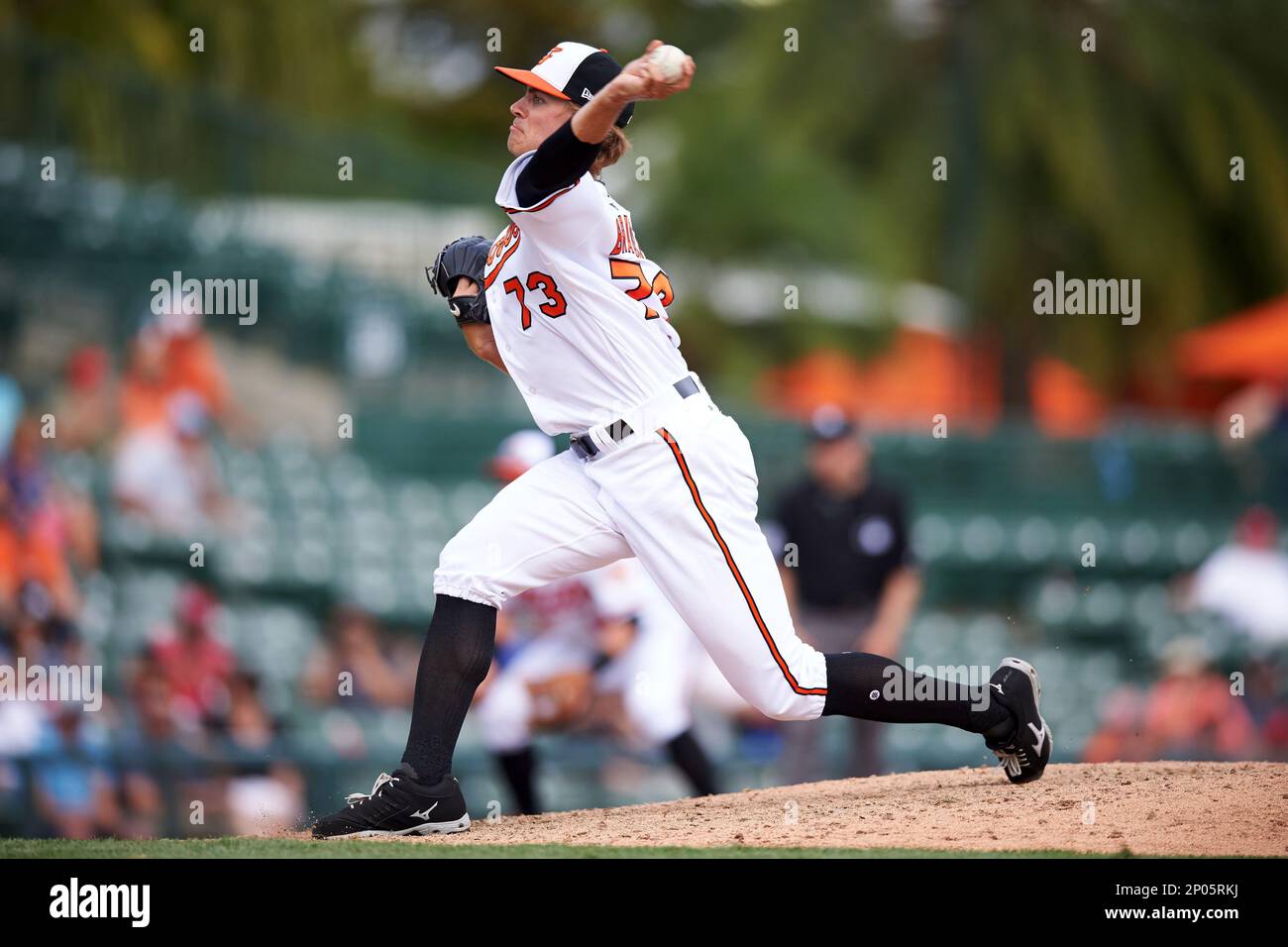 Baltimore Orioles relief pitcher Jed Bradley (73) delivers a pitch ...