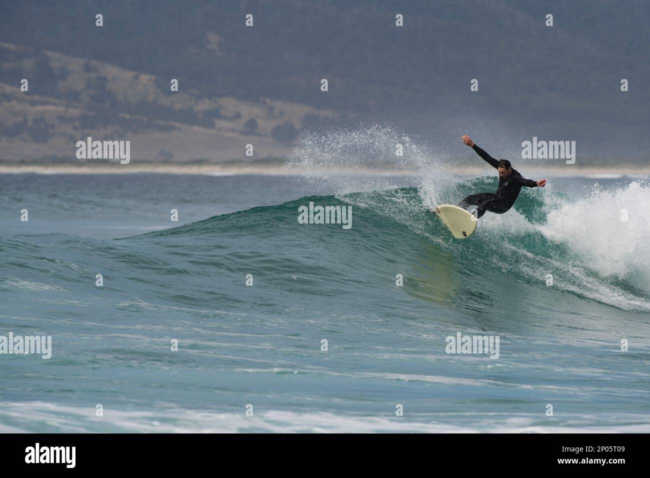 Surfing action near Beaumaris Tasmania -Shelly Beach Stock Photo - Alamy