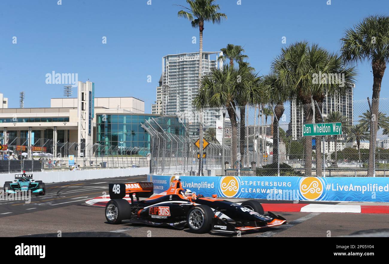 Cars take a turn during practice for the Grand Prix of St. Petersburg ...