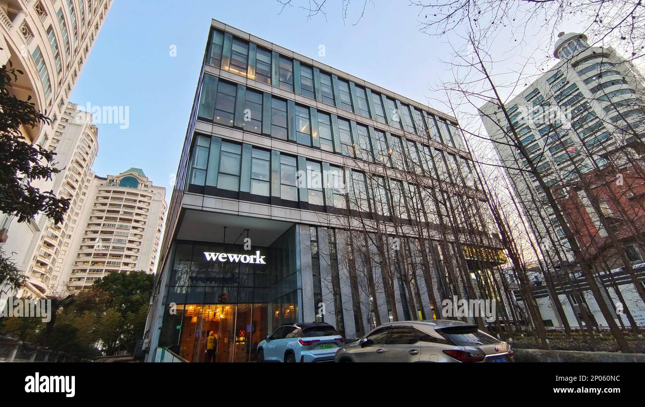 SHANGHAI, CHINA - MARCH 2, 2023 - The office building of WeWork, a US co-working space provider ...