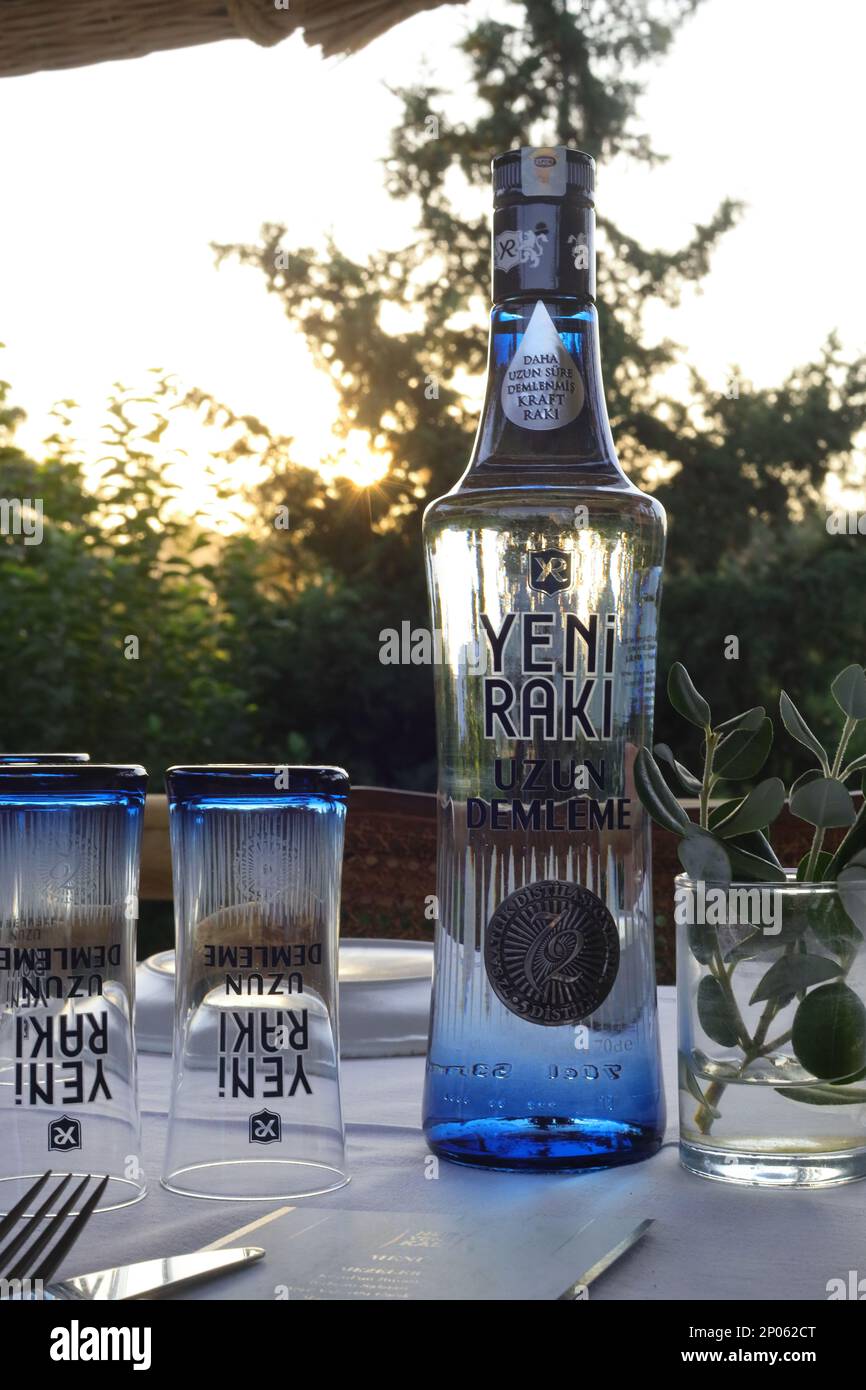Bodrum, Mugla, Turkey. 26 August 2022: traditional Turkish raki table ...