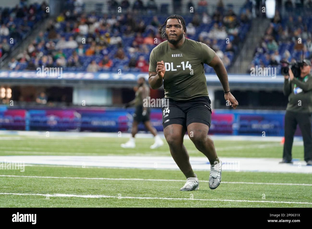LSU defensive lineman Jaquelin Roy runs a drill at the NFL football ...