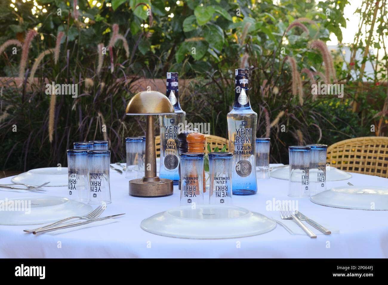 Bodrum, Mugla, Turkey. 26 August 2022: traditional Turkish raki table ...