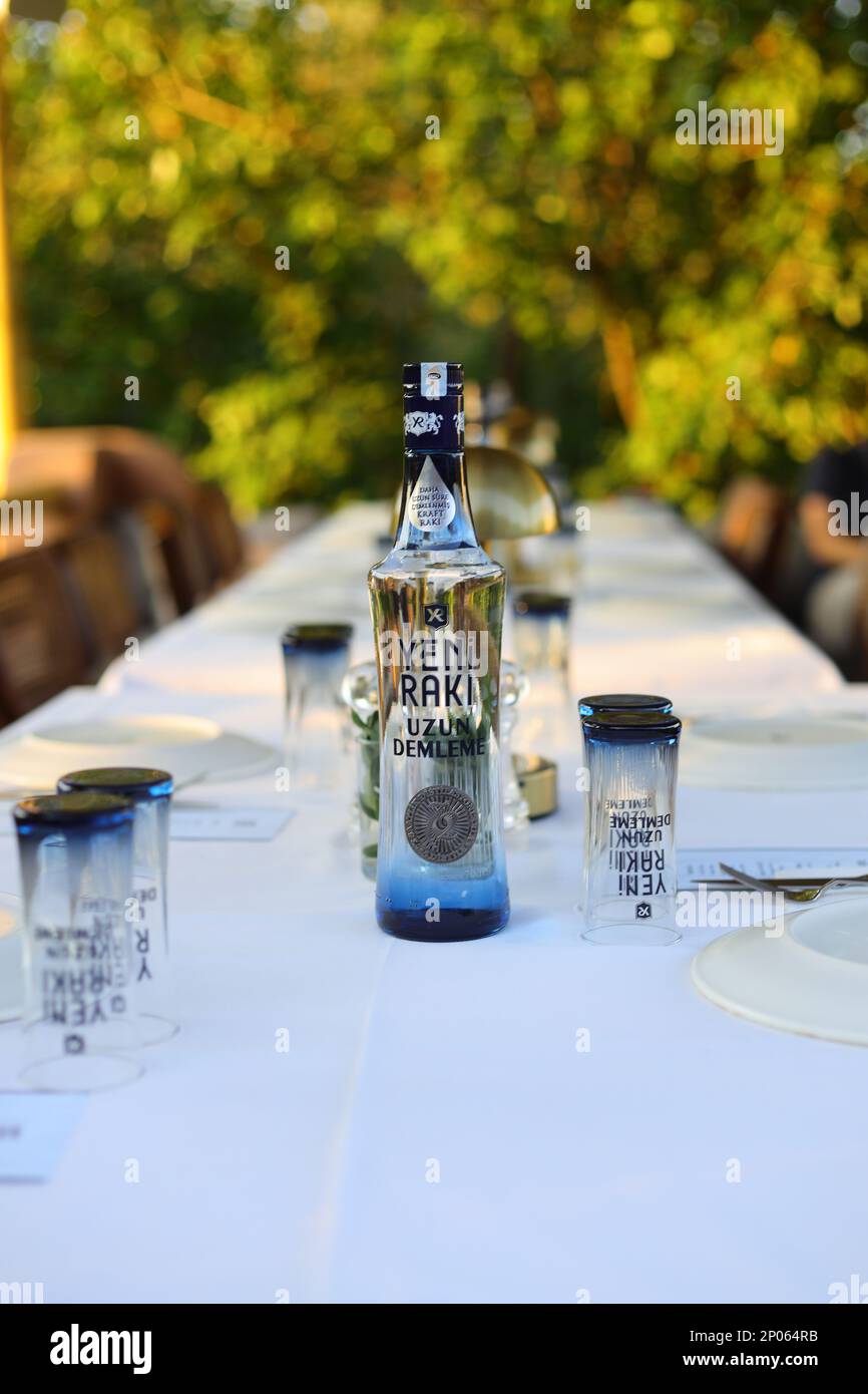 Bodrum, Mugla, Turkey. 26 August 2022: traditional Turkish raki table ...