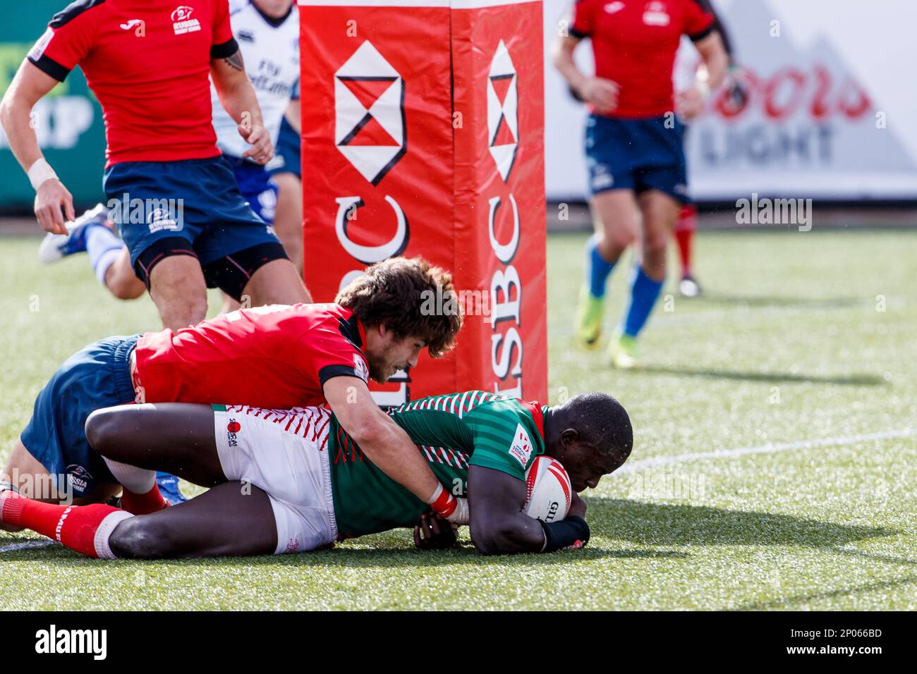LAS VEGAS, NV - MARCH 04: Andrew Amonde #8 of Kenya sores during the ...