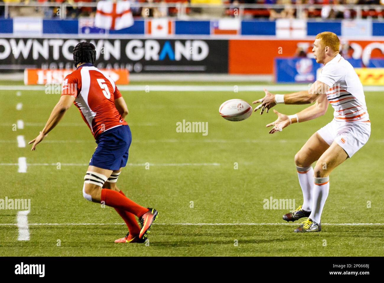 LAS VEGAS, NV - MARCH 03: James Rodwell #5 of England passes during the ...