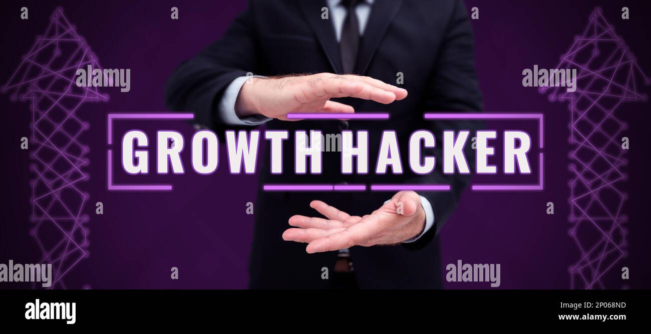 Hand writing sign Growth Hacker. Word for generally to acquire as many ...