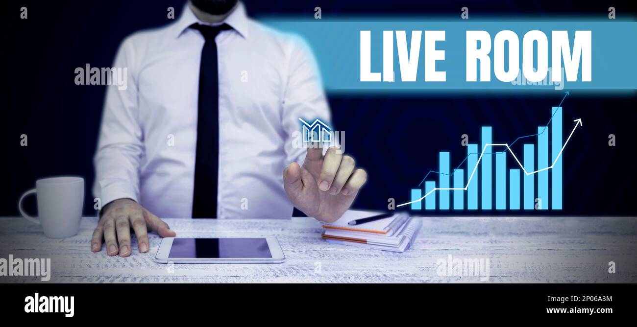 Text caption presenting Live Room. Concept meaning the room in a house ...