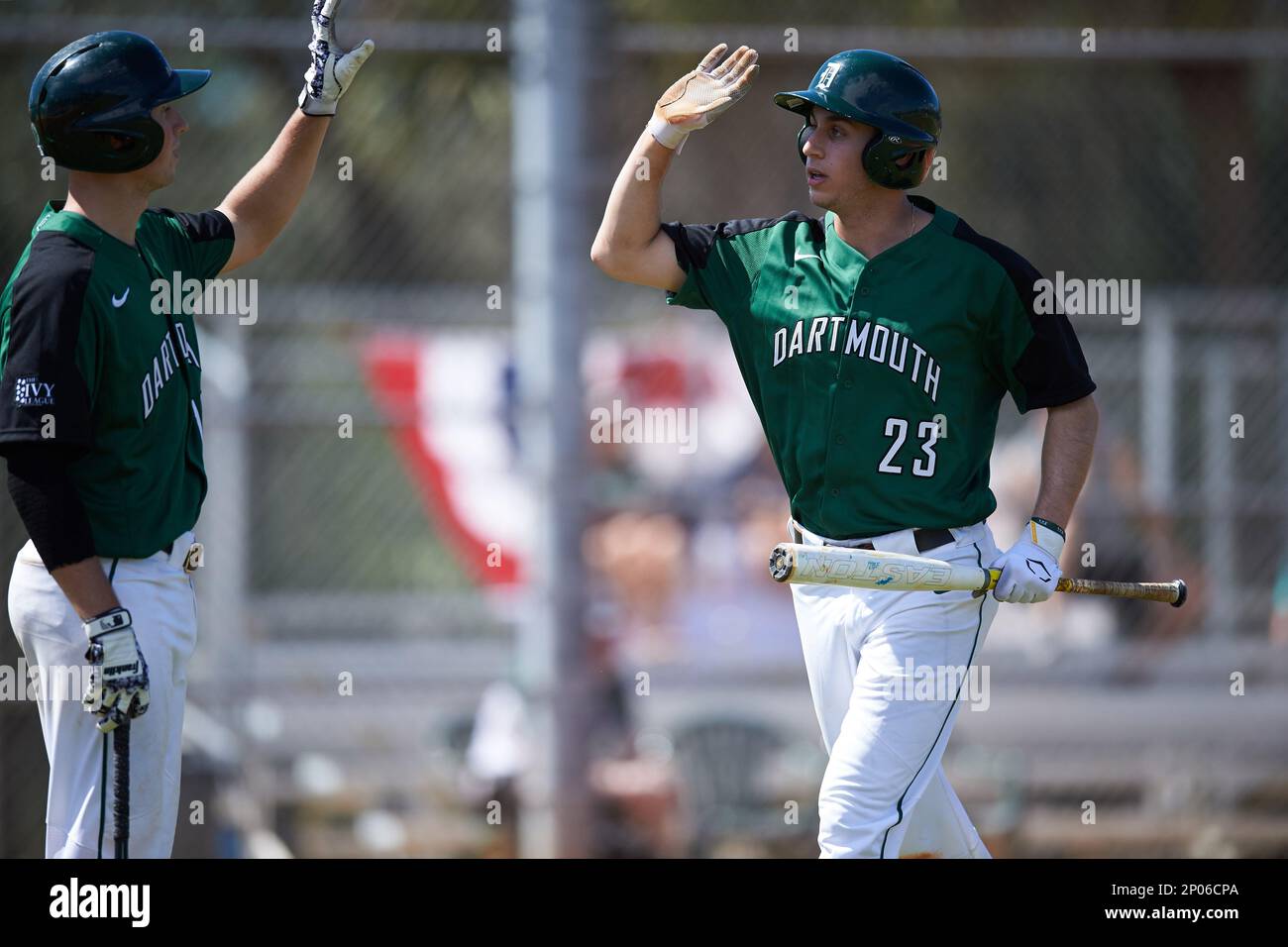 Dartmouth Big Green left fielder Matt Feinstein (23) high fives Nate ...