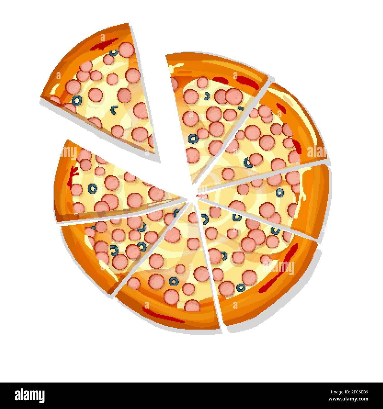 Sliced Pizza Viennese cartoon over white background, vector ...