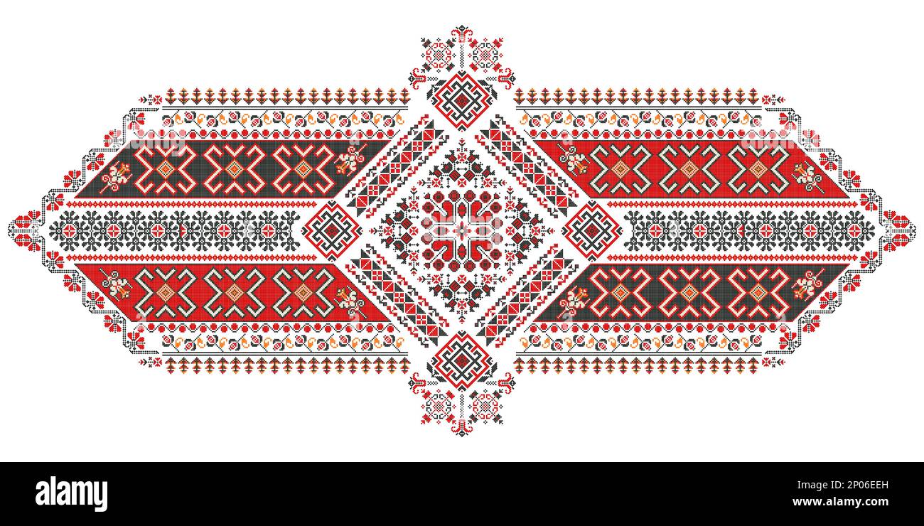 Traditional Romanian embroidery vector design element over white ...