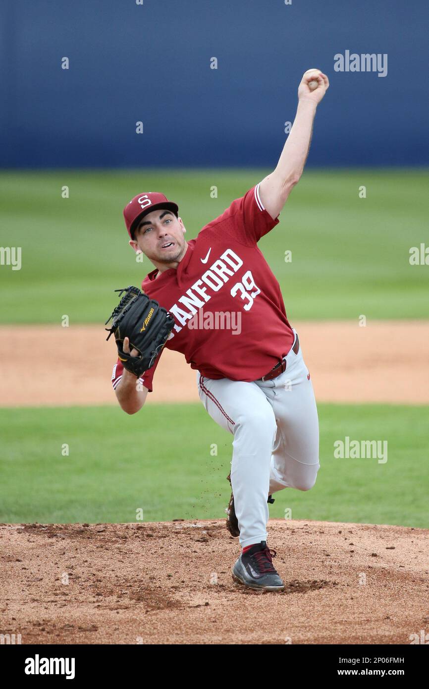 Chris Castellanos #39 of the Stanford Cardinal pitches against the Cal ...