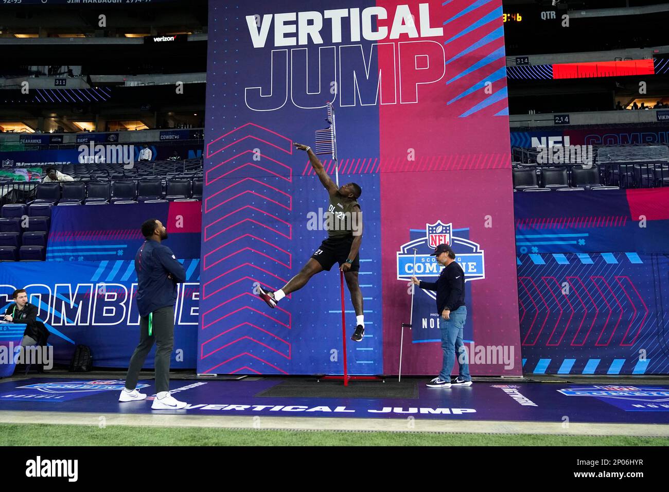 Iowa State defensive lineman MJ Anderson runs a drill at the NFL ...