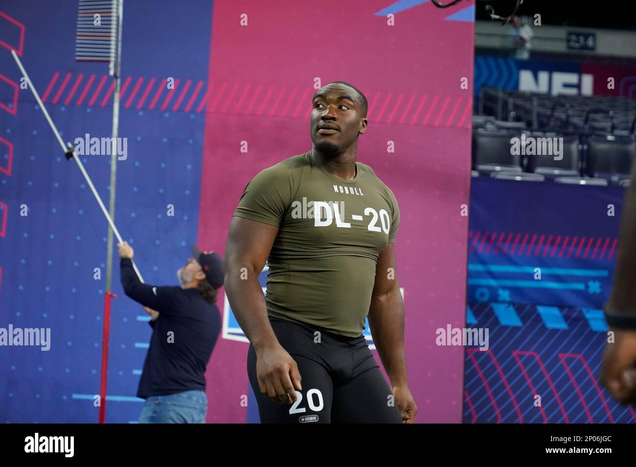 Texas defensive lineman Moro Ojomo at the NFL football scouting combine ...