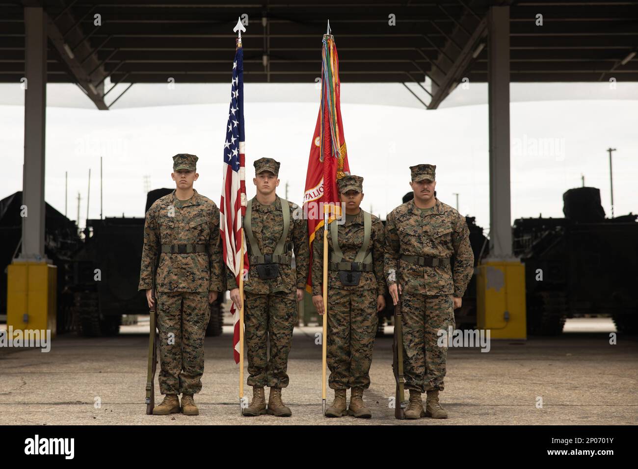 A U.S. Marine Corps Color Guard with 2d Assault Amphibian Battalion, 2d ...
