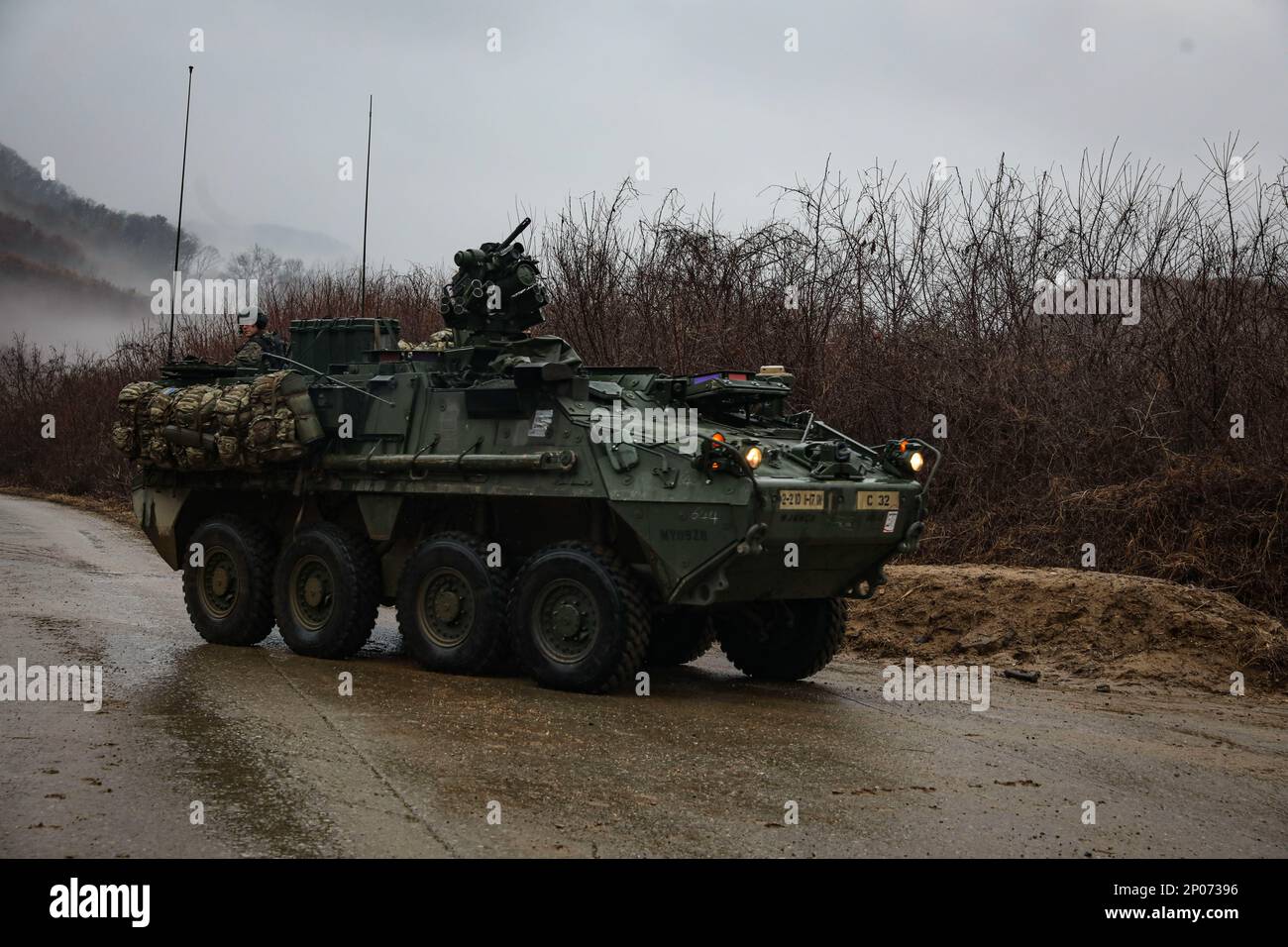 An M1126 Stryker Combat Vehicle assigned to 1st Battalion, 17th Infantry Regiment, 2nd Stryker ...