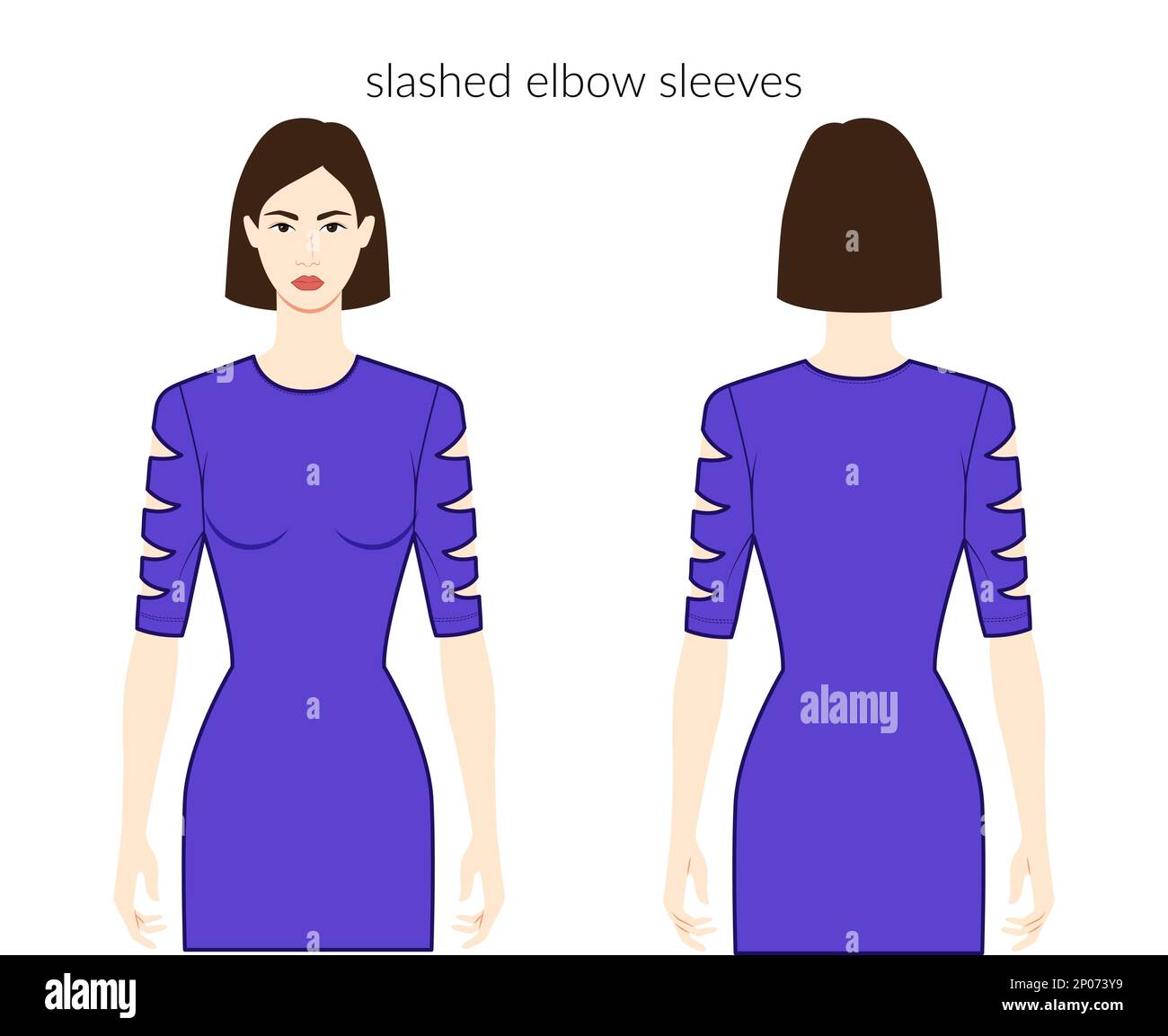 Slashed Sleeves Clothes Character Beautiful Lady In Blue Top Shirt