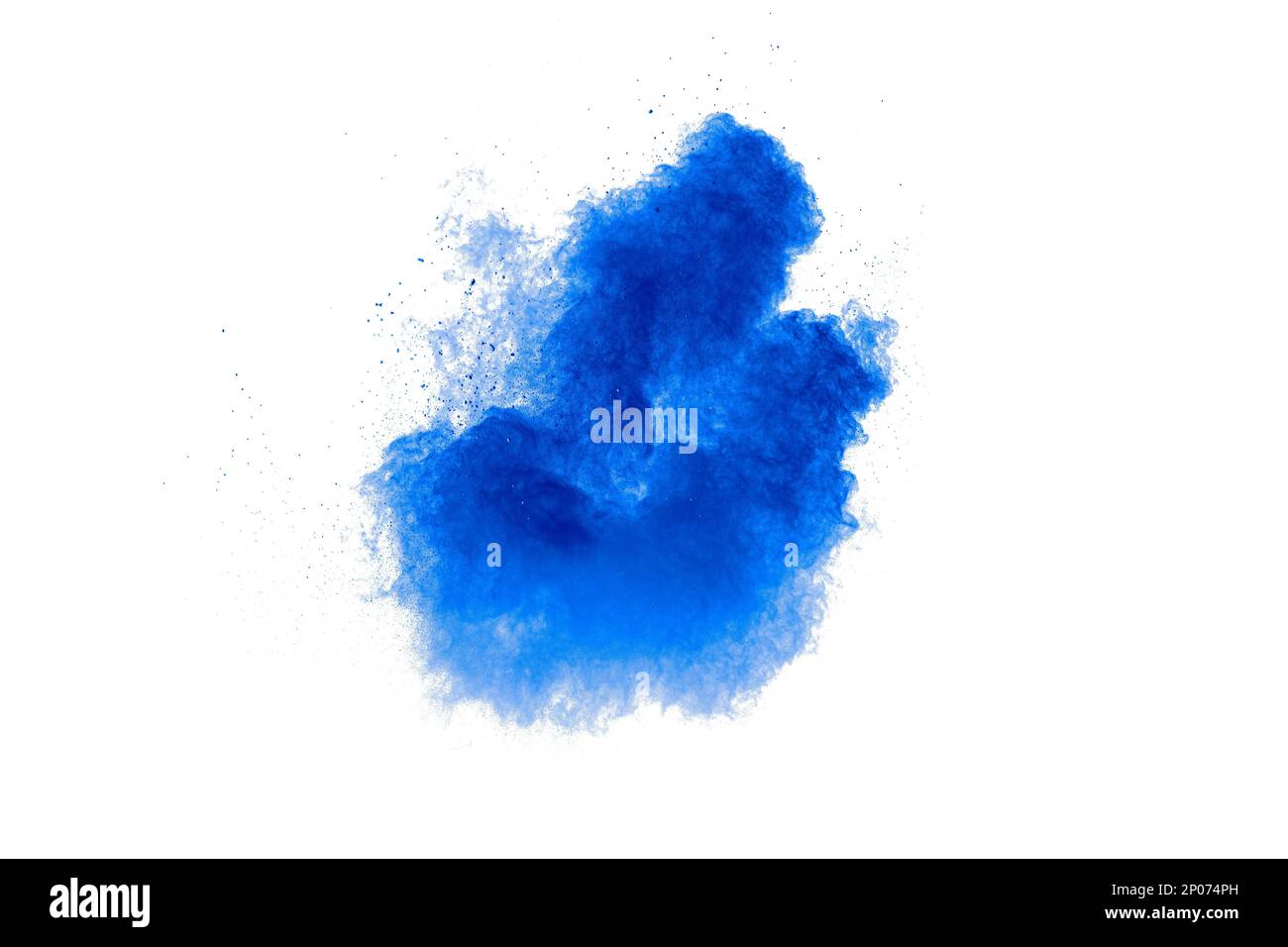 Blue color powder explosion cloud on white background.Blue dust ...