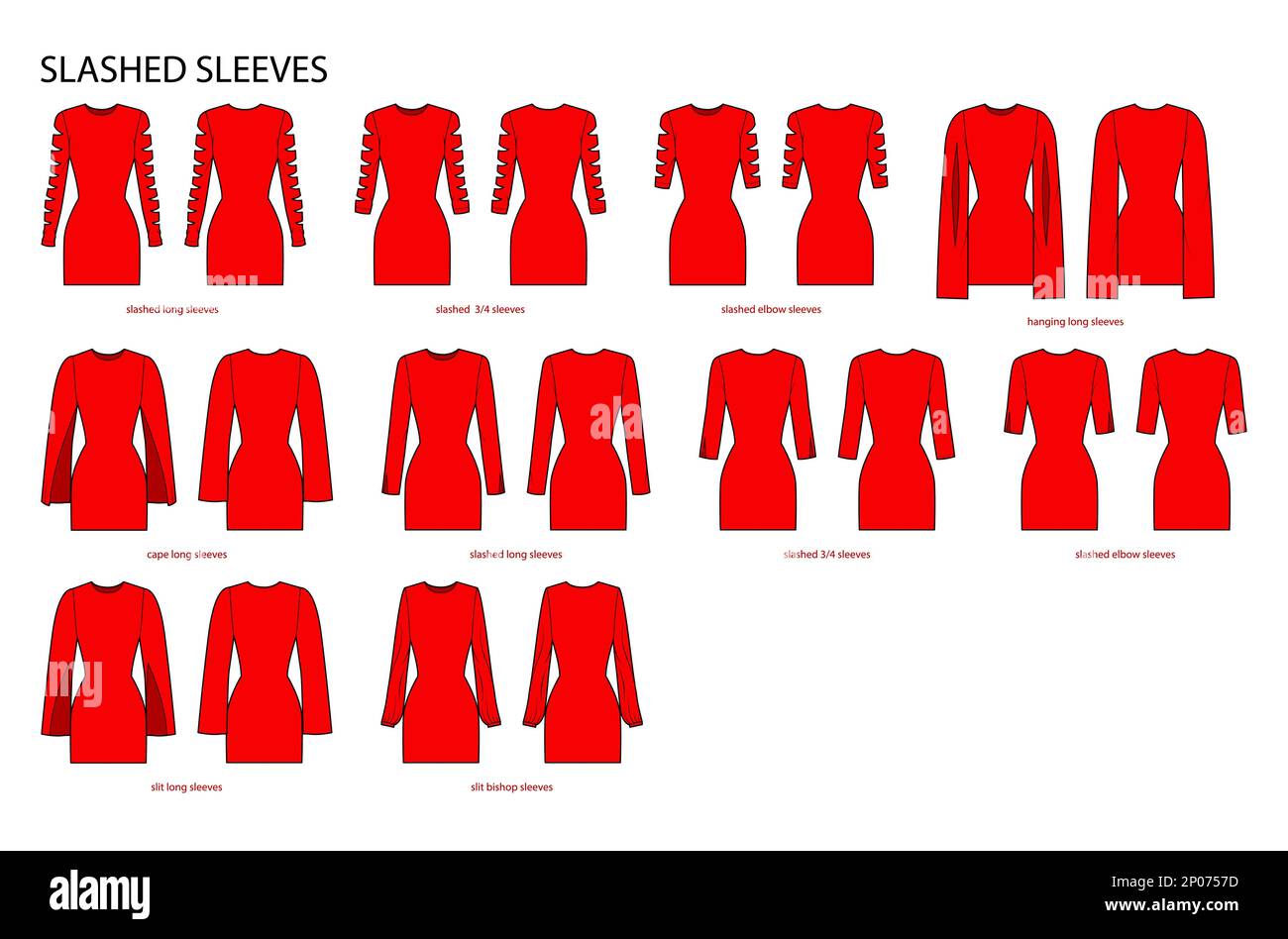 Set of Slashed sleeves clothes long, short, hanging, cape, slashed ...