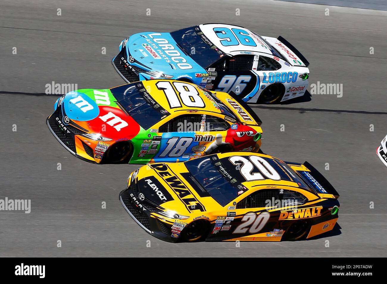 Matt Kenseth (20), Kyle Busch (18) and DJ Kennington (96) during the ...