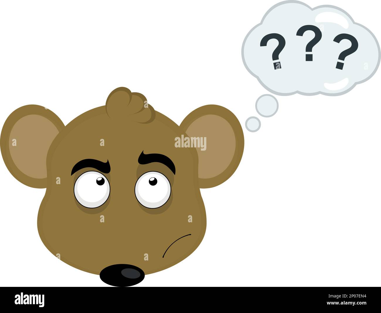 vector illustration face of a cartoon mouse with a thinking or doubtful ...