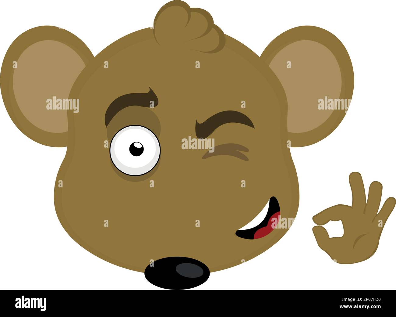 vector illustration face of a cartoon mouse winking and making an ok or ...