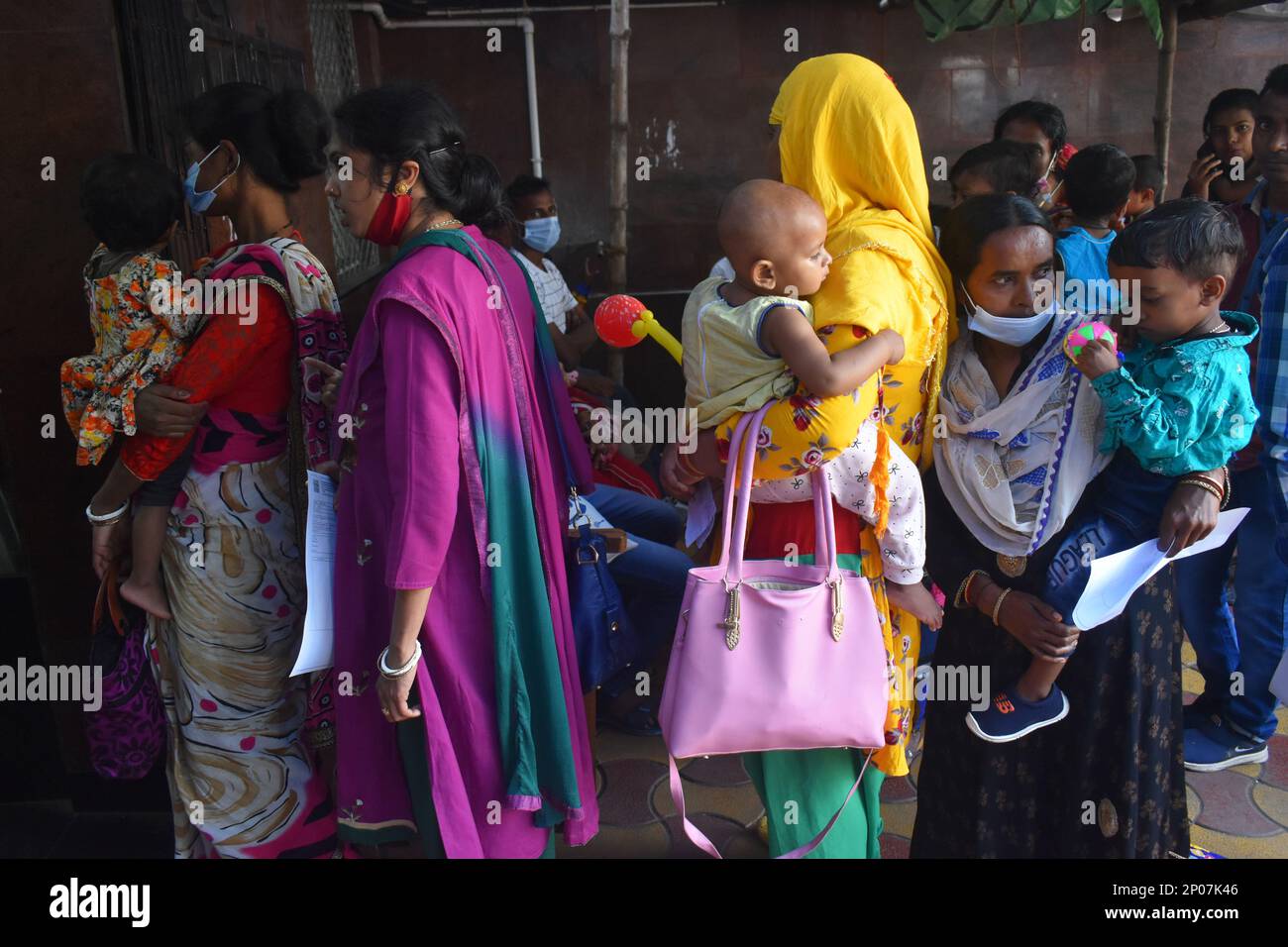Kolkata, India. 02nd Mar, 2023. People wait in queue in a hospital as ...