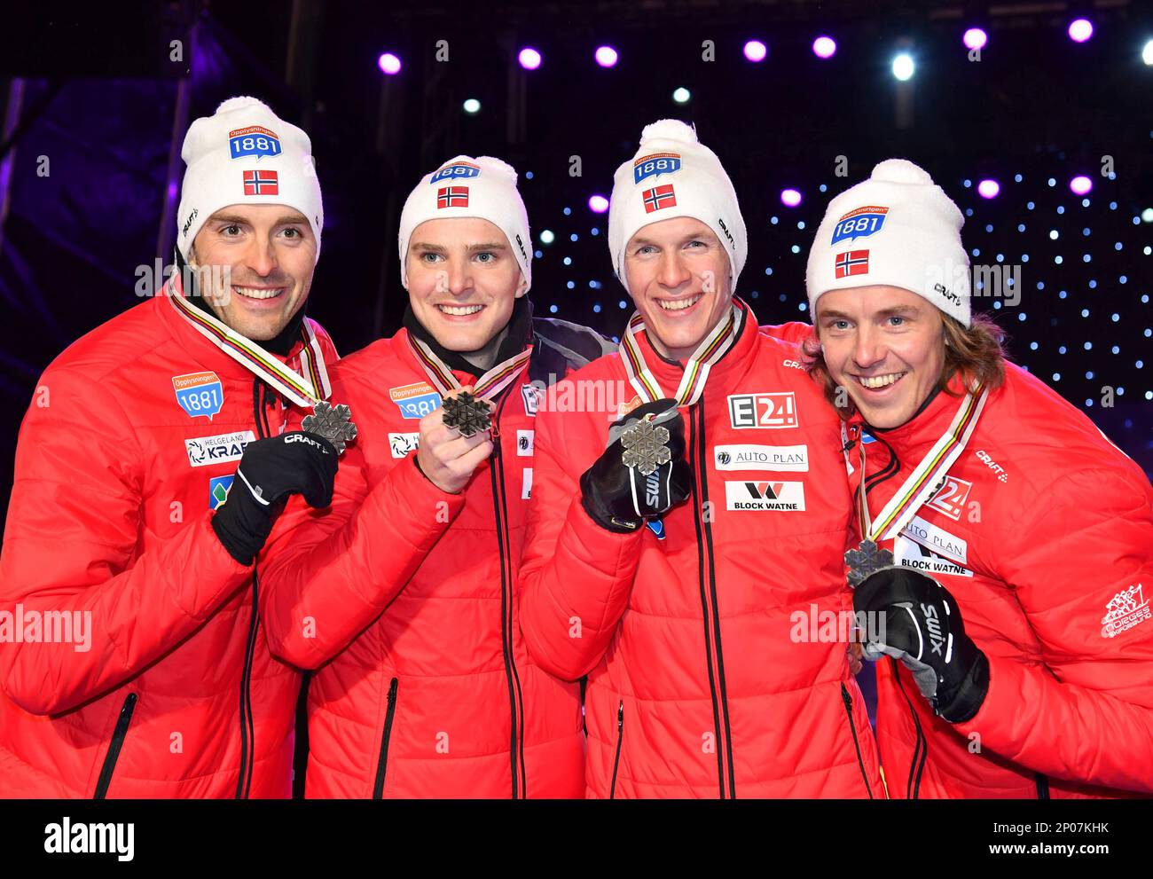 Norwegian team shows their silver medals during the award ceremony of ...