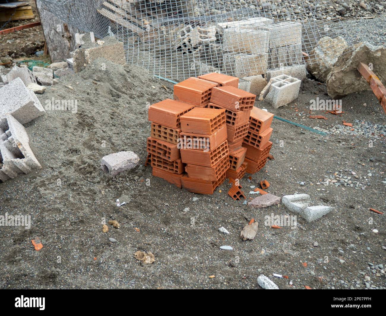 Building blocks on the ground. Material for the construction of warm ...