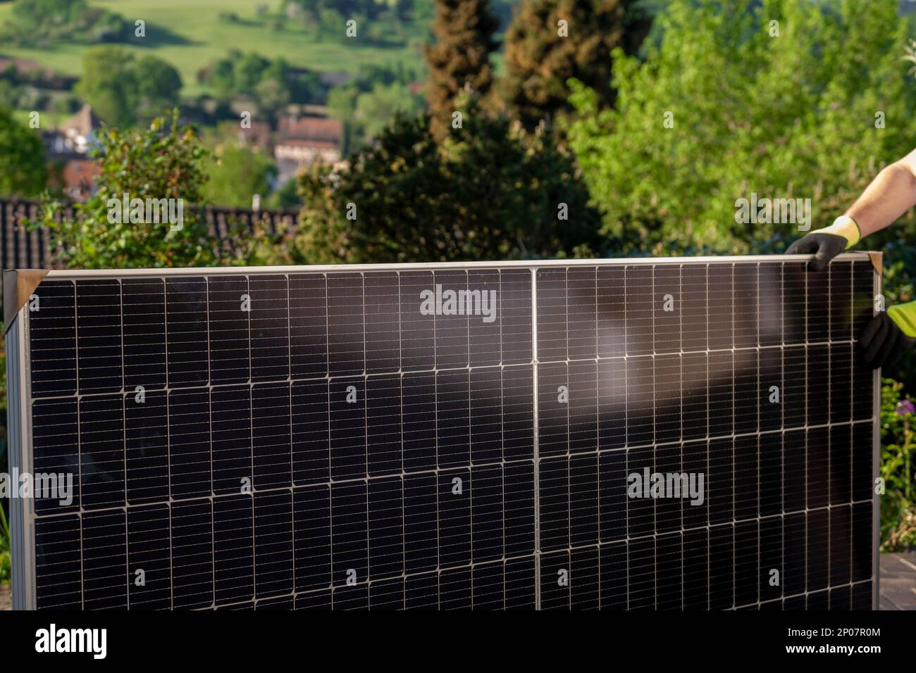 solar power technology. Installation of energy light modules in a ...
