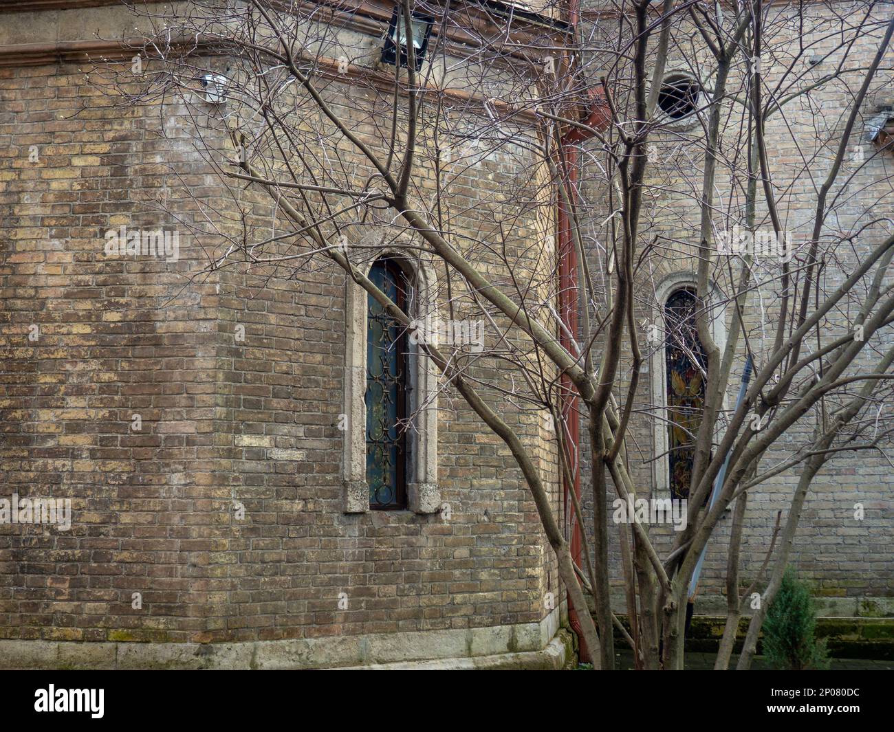 Wall of the old church. Background from brown bricks. Stone pattern ...