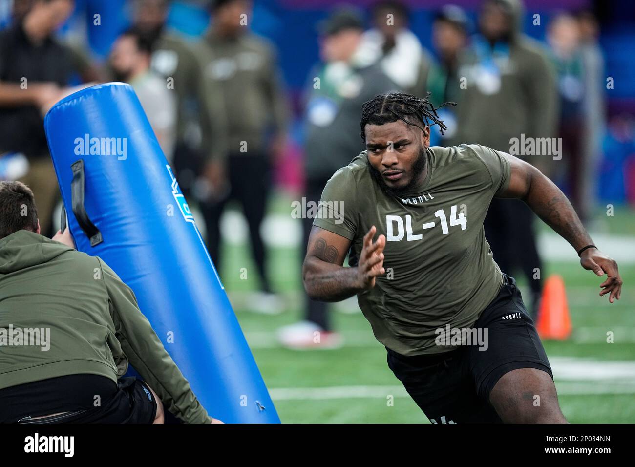 LSU defensive lineman Jaquelin Roy runs a drill at the NFL football ...