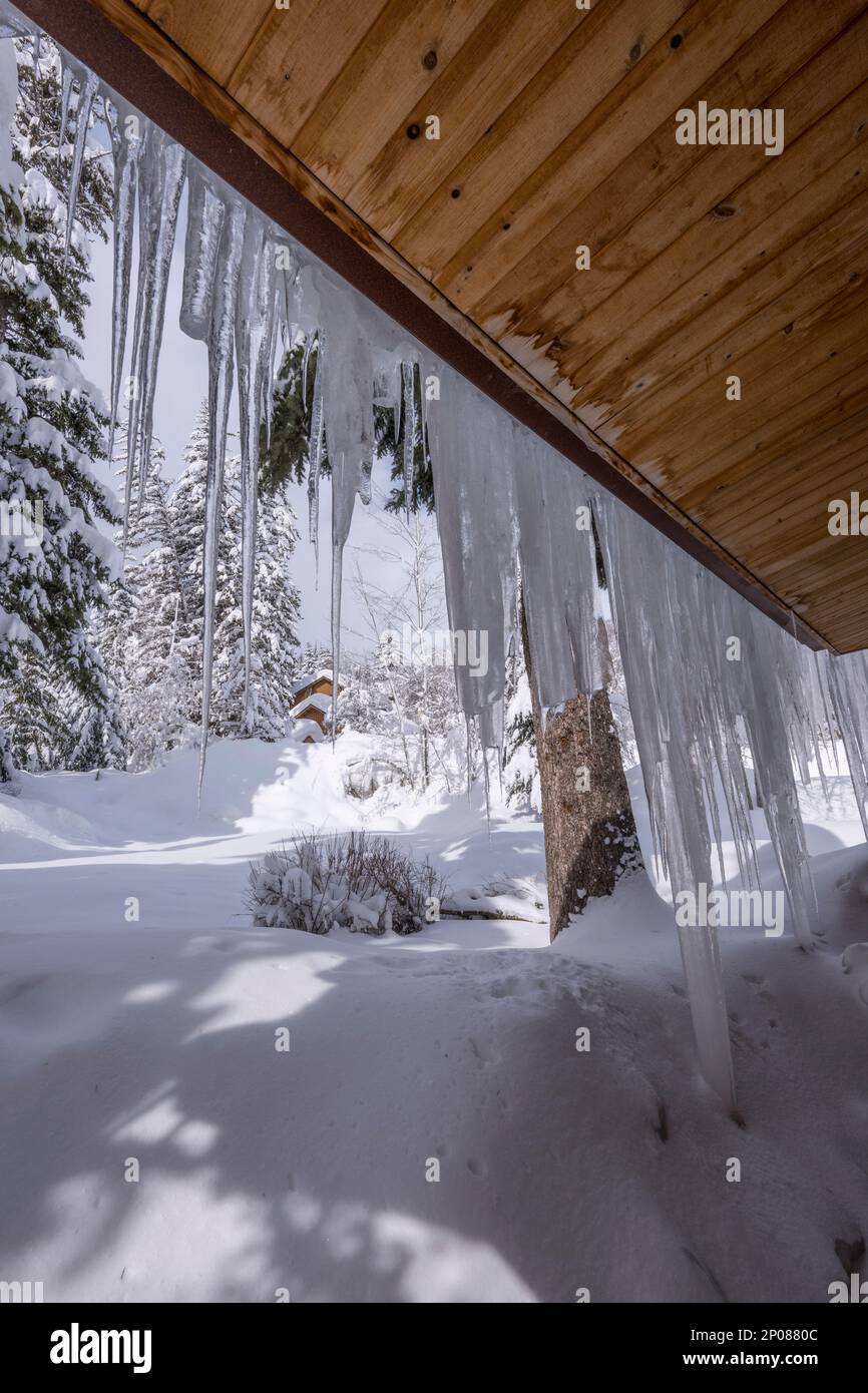 Icicles on the buildings at Sundance Resort in winter, also known as ...