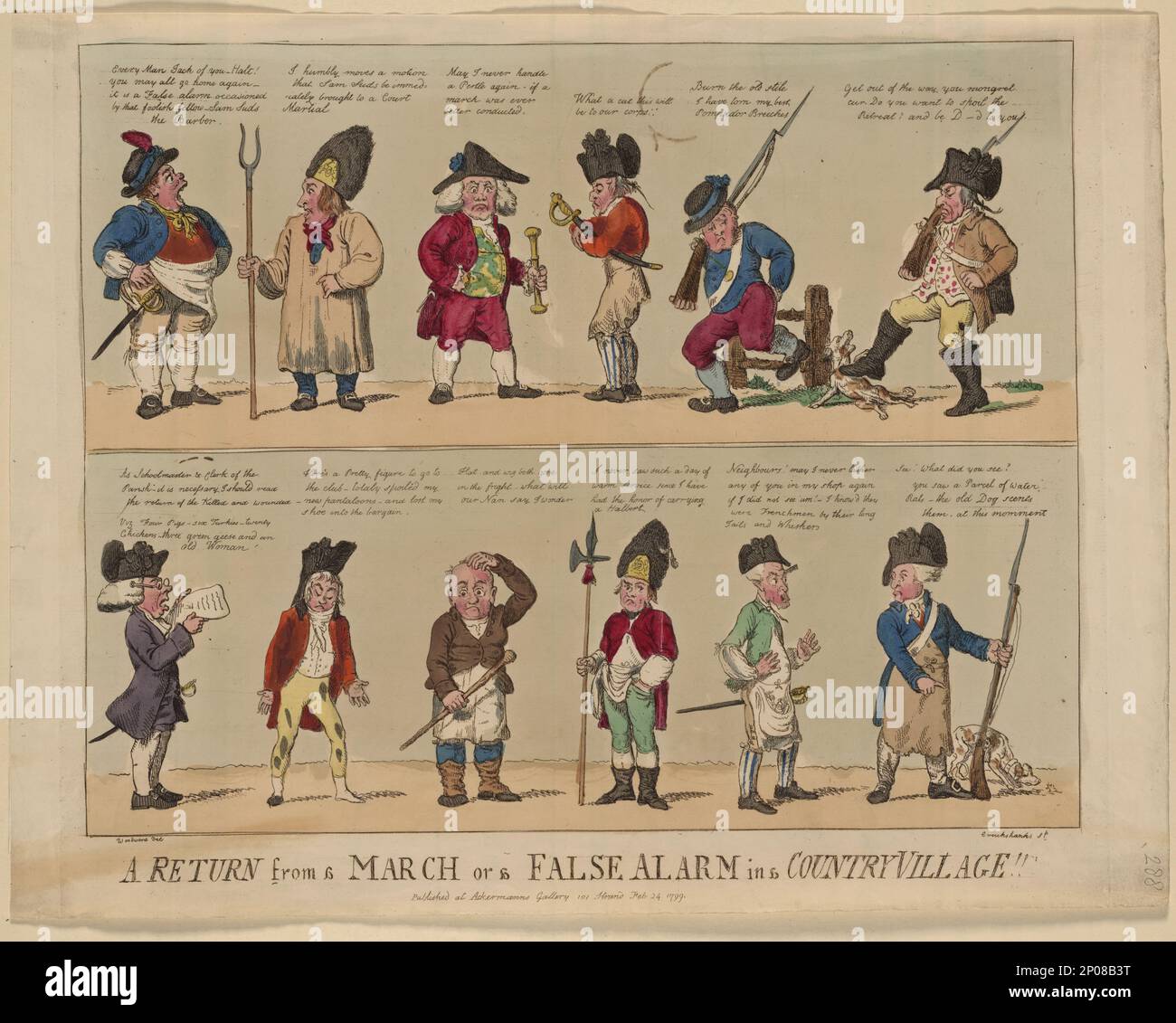 A return from a march or a false alarm in a country village!! Woodward del ; Cruikshanks sp ...