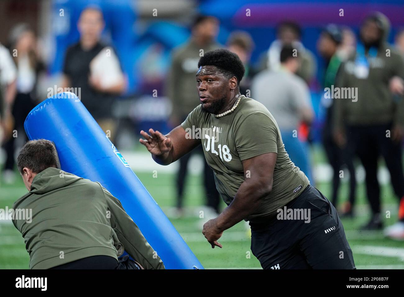 Alabama defensive lineman Byron Young runs a drill at the NFL football ...