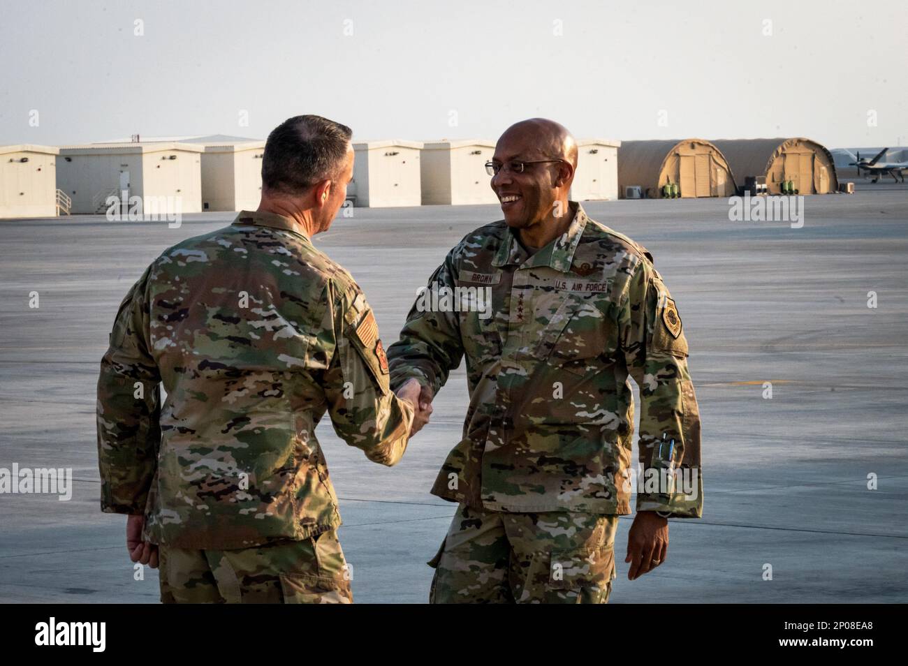 Air Force Chief of Staff Gen. CQ Brown, Jr., is greeted by U.S. Air ...