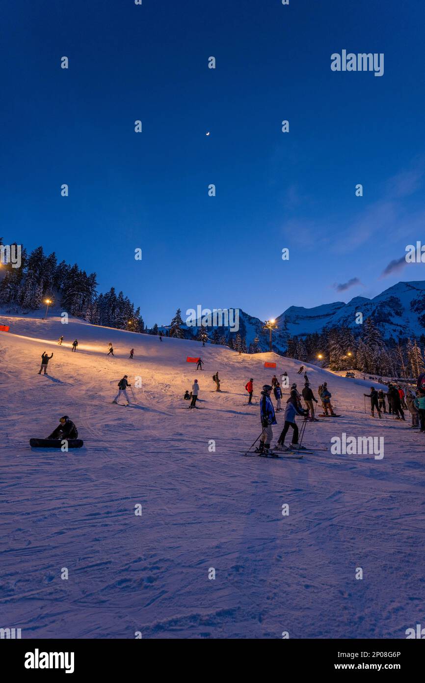 People night skiing at Sundance Resort, also known as Sundance Mountain ...