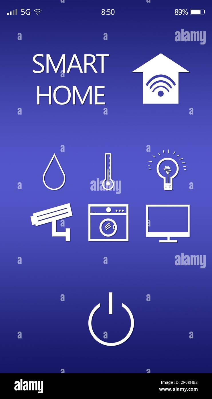 Smart home application for mobile phone, illustration. Automatic ...