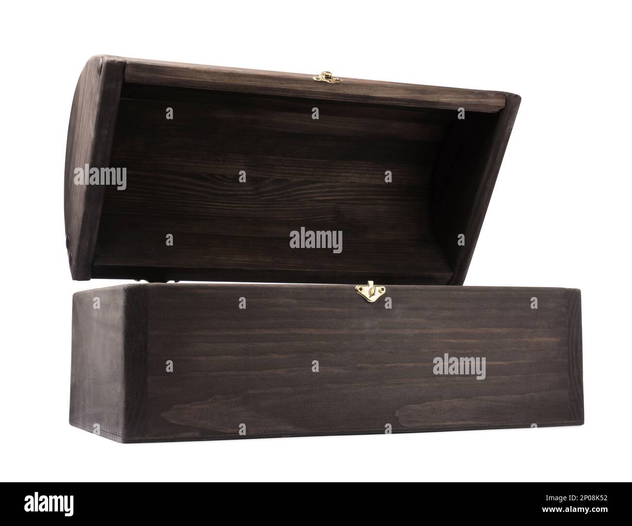 Open old wooden treasure chest isolated on white Stock Photo - Alamy